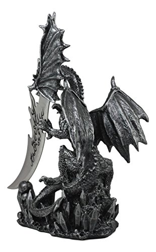Ebros 13"Tall Large Dreamwork Fantasy Bahamut Elder Dragon Statue With Fire Dagger Blunt Knife As Letter Opener Or Decorative Dagger