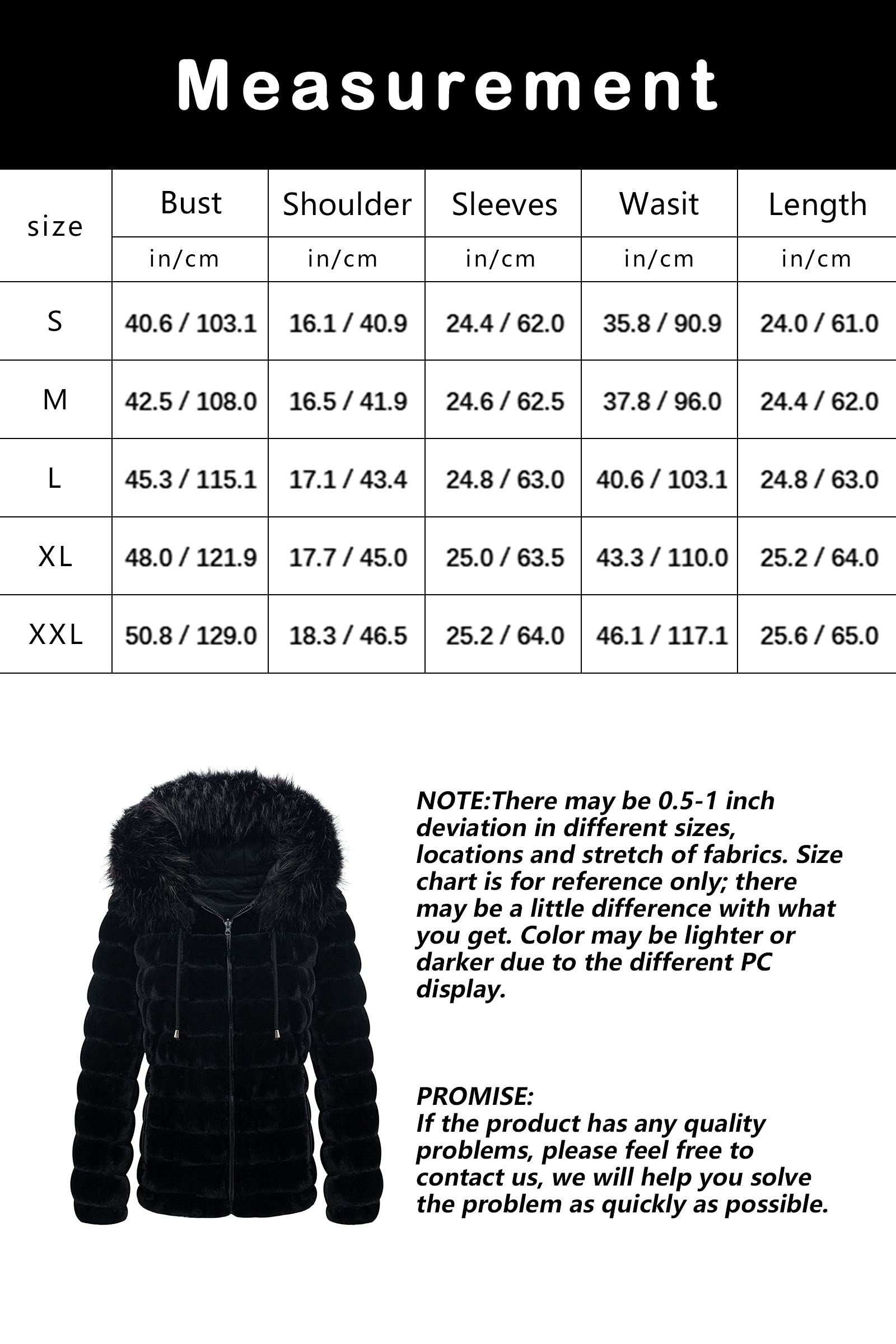 Bellivera Women Double Sided Faux Fur Jacket with Fur Collar, The Puffer Coat Worn on Both Sides 19225 Black XXL