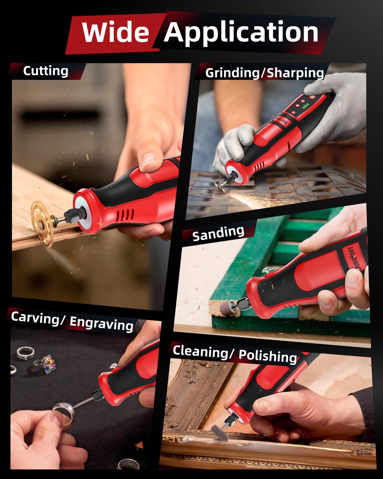 Cordless Rotary Tool Kit, 8V Cordless Die Grinder 146pcs Accessories, 32000RPM 5-Speed Multi Power Carving Tools, 2.0Ah Rechargeable Battery, for Sanding, Polishing, Engraving, Drilling, Cutting, DIY