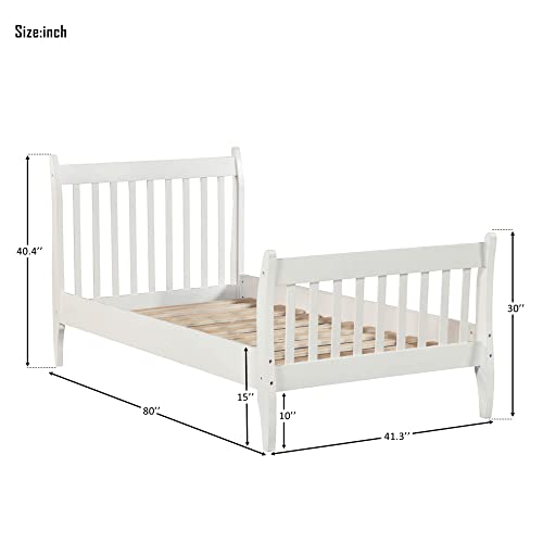 Homtique Solid Wood Twin Size Platform Bed Frame with Wooden Headborad Sturdy Slats Support Single Bed Frame for Kids and Adults,No Box Spring Needed,Easy to Assembly (White, Twin)