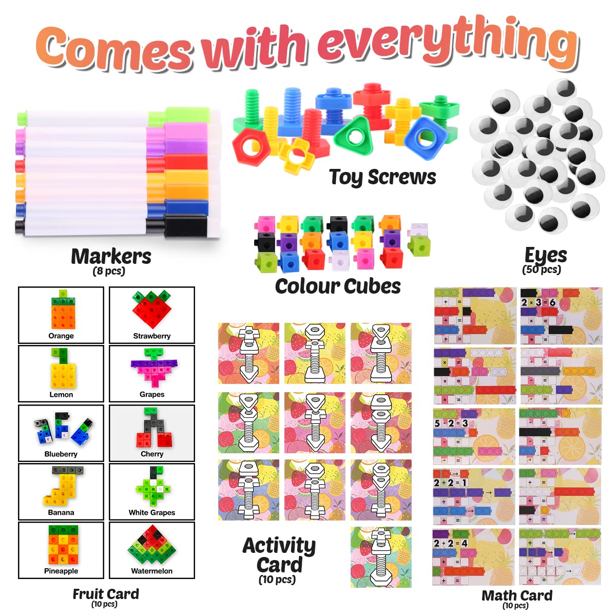 Math Number Blocks STEM Cubes Manipulatives Cubes - 100Pcs+ Math Games for Kids 6-8 Toys Number Blocks STEM Toy Supplies Construction Toy Gift for Preschool Kindergarten Learning Abacus Building