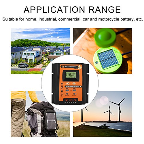 EBTOOLS 12V/24V 50A Solar Charge Controller, Black Solar Panel Battery Intelligent Regulator with Dual USB Port PWM, MPPT Auto Paremeter Adjustable LCD Display (50a)