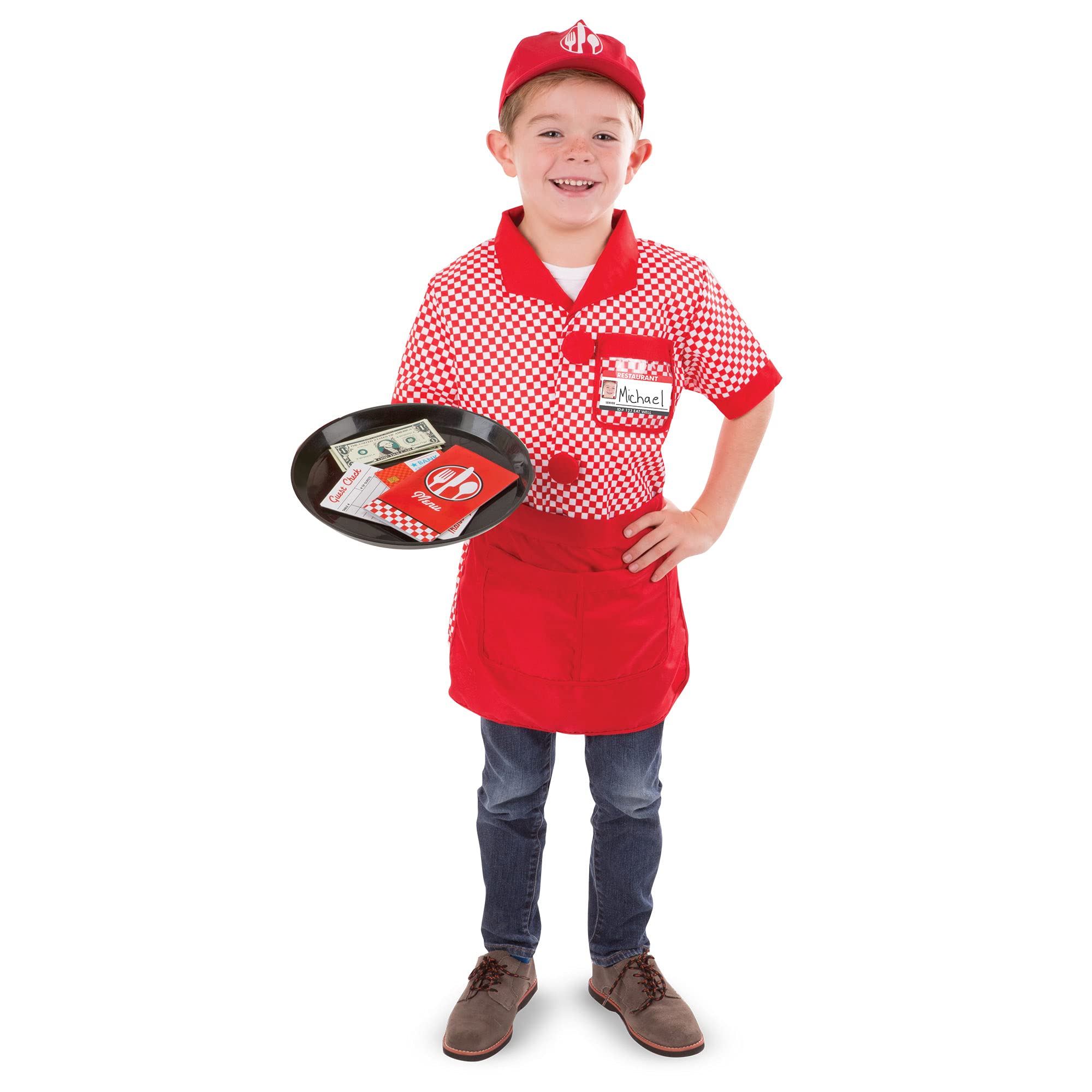 Melissa & Doug unisex-children Server Role Play Costume Dress-Up Set With Realistic Accessories