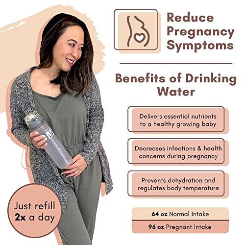 Mewl Pregnancy Water Bottle Tracker with Straw (BPA Free) - Weekly Pregnancy Milestone Stickers & Motivational Water Bottle with Time Marker - Pregnancy Must Haves & First Time Mom Gift