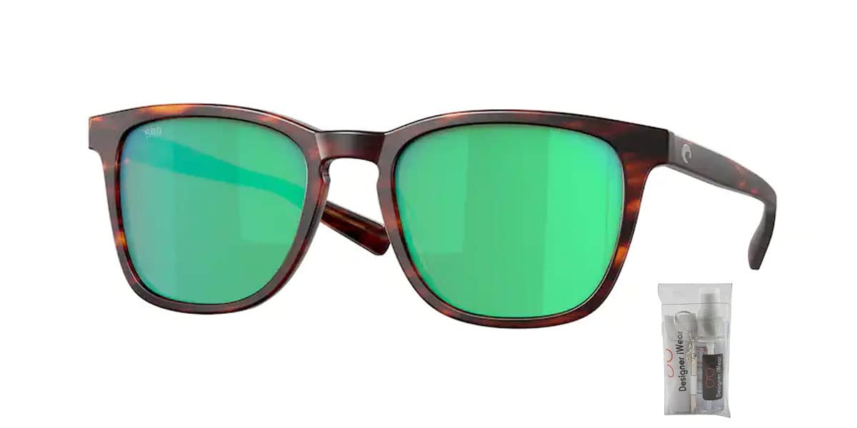 Costa Sullivan 6S2002 200206 52MM 191 Matte Tortoise/Green Mirror 580G Polarized Square Sunglasses for Men for Women + Bundle With Designer iWear Kit