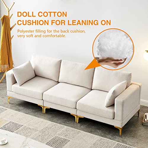 Eafurn Modular Sectional Reversible Chaise Lounge and Moveable Ottoman,Free Combination L Shaped Convertible, 3 Seat Upholstered Sofa & Couch for Living Room,Office, Beige