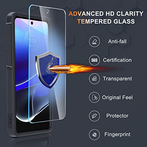 Motorola Moto G Stylus 5G 2022 Case with Tempered Glass Screen Protector,Heavy Duty Rugged Shockproof Full Body Protective Phone Cover,Black Matte