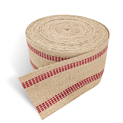 Briar Hill 3.5 Inch x 10 Yards Upholstery or Craft Jute Webbing, Natural with Red Stripes