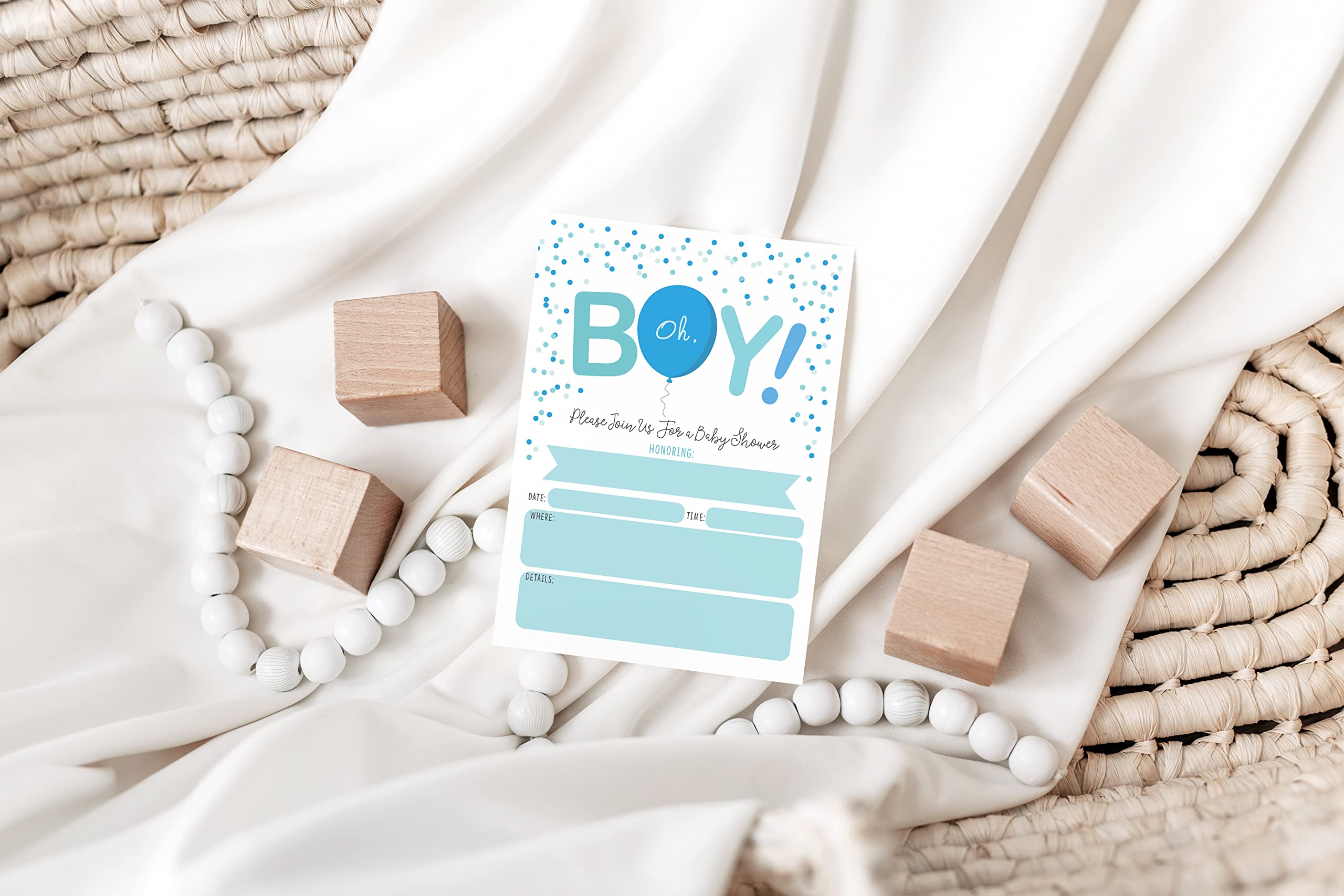 Boy Baby Shower Invitations with Book Request and Diaper Raffle Card, Blue Baby Sprinkle, 20 Fill in Invites