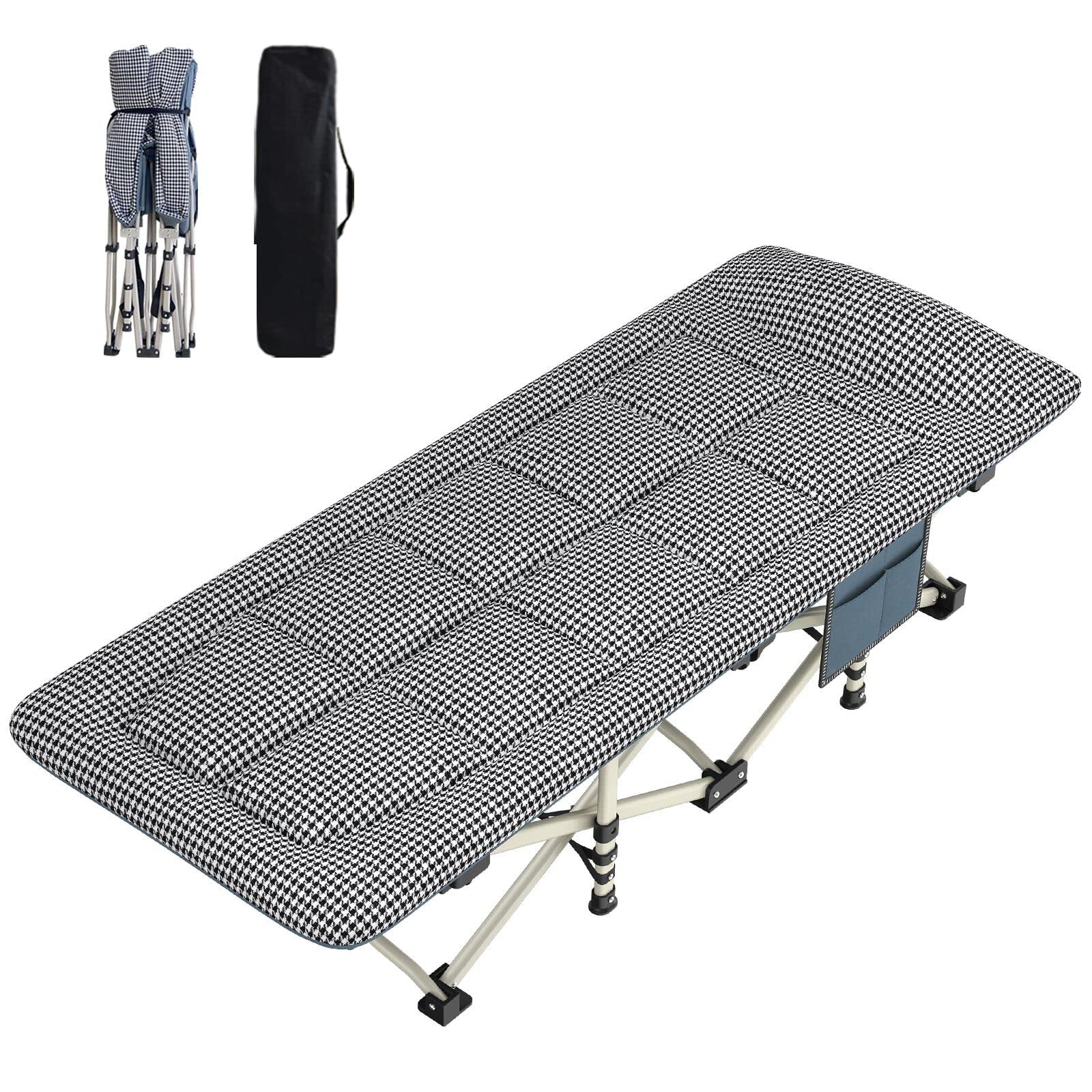 BRONOM Cot Camping Cot with Comfortable Mattress Pillow Heavy Duty 500 LB Load Cots for Sleeping with Pad Sleeping Cot Camping Bed Include Carry Bag for Adults Home Office Vocation Outdoor Nap