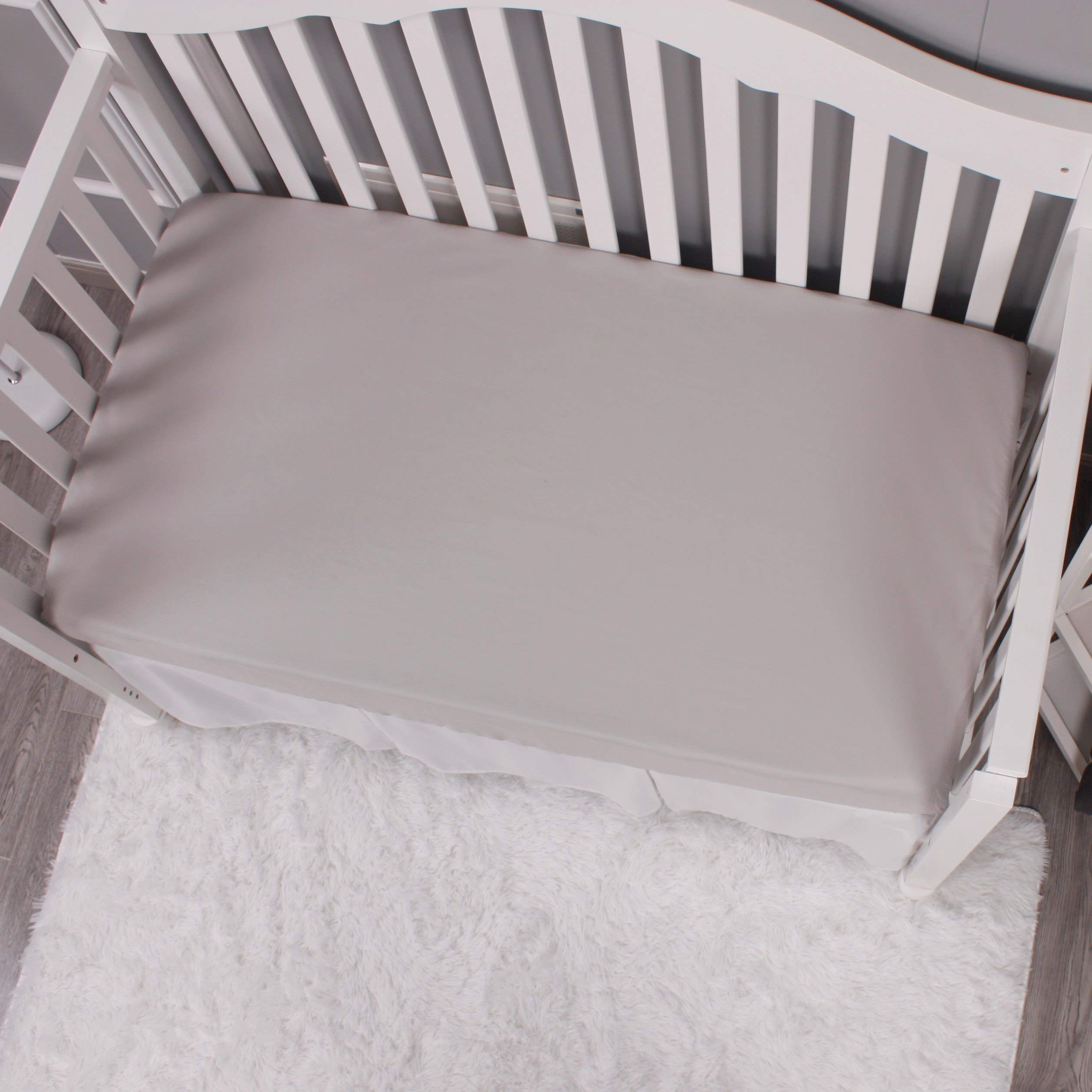 Belsden 3 Pack Soft Waterproof Crib Sheets, Wipeable Machine Washable Crib and Toddler Mattress Pad Cover, Fitted Microfiber Baby Sheets Set, 28’’x 52’’, Light Grey & Dark Grey & Apricot