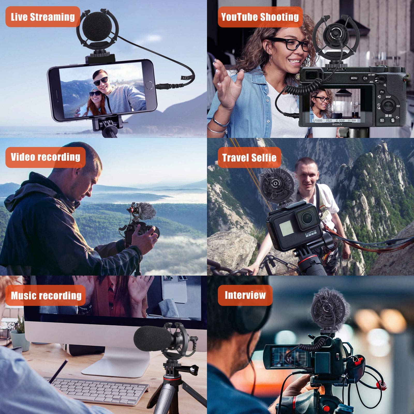 Cenawin Video Microphone, Universal Camera Microphone with Shock Mount for iPhone Android Smartphones, Vlogging,Canon EOS, Nikon DSLR Camera, Panasonic, and Camcorders - Shotgun Microphone