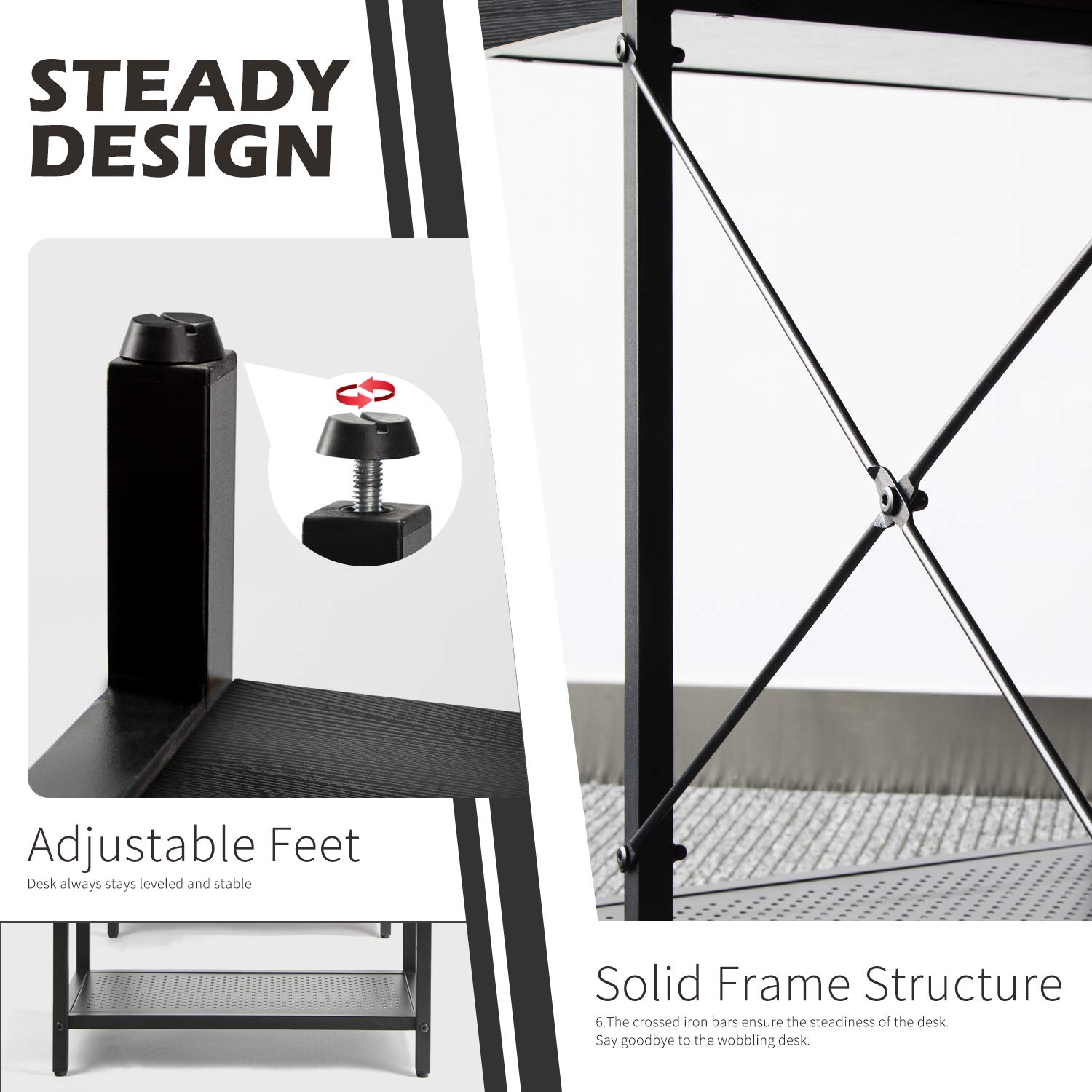 OUTFINE Desk Computer Desk Office Desk with Wodden Drawer, Monitor Stand and Storage Shelves