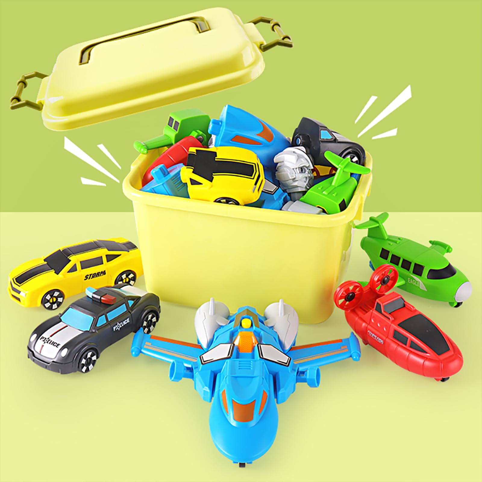 QUERCITRON 5-in-1 Magnetic Vehicles Playset Toy, Transform to Robot, Mix & Match Assembling Building Action Figures Kit with Storage Box, Holiday Birthday Present for Kids, Boys & Girls 3 4 5 6 7 Year