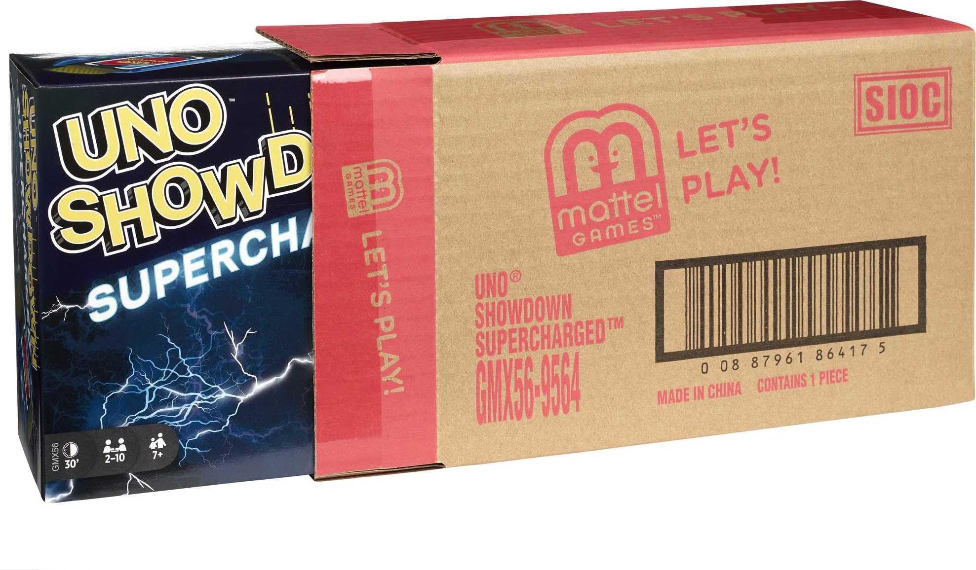 Mattel Games UNO Showdown Supercharged Card Game for Family Night with Electronic Card Launcher, Lights & Sounds (Amazon Exclusive)