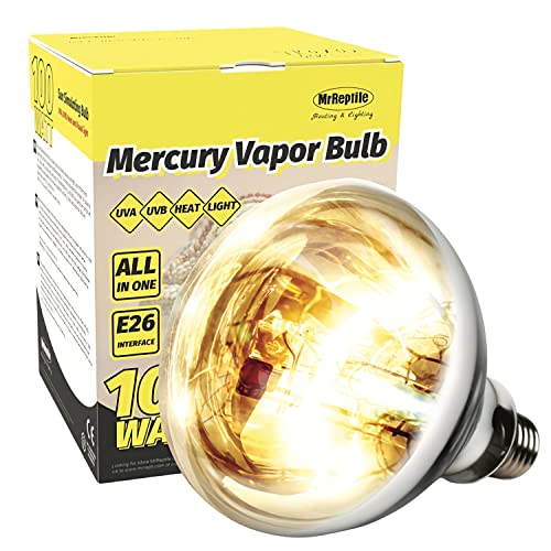 MRREPTILE UVA UVB Reptile Light, Heat Bulb Full Spectrum Sun Lamp, for Reptiles and Amphibian Tortoise/Bearded Dragon, 100W Mercury Vapor Bulb