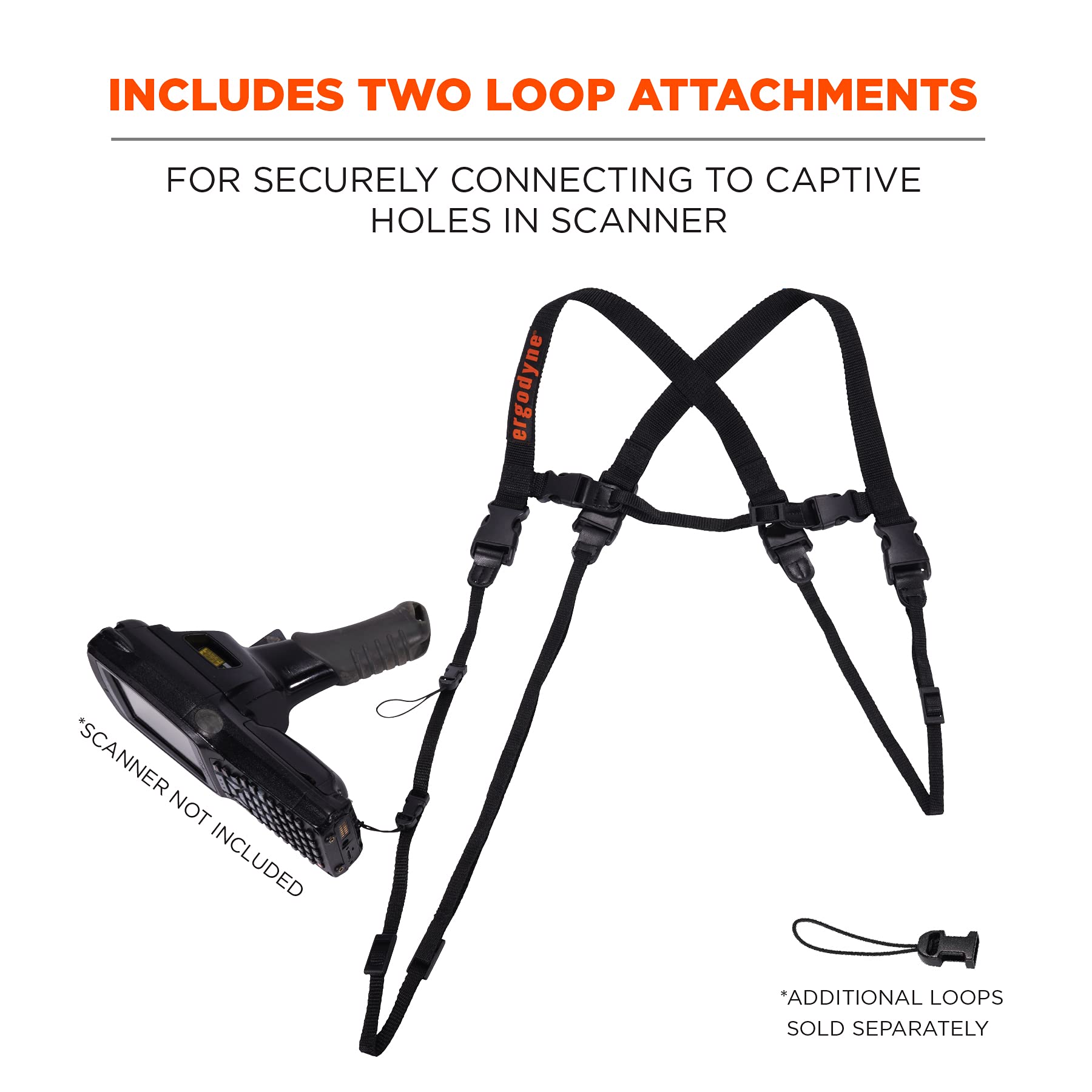 Ergodyne Squids 3132 Barcode Scanner Harness, Tethering Lanyard for Bar Code Scanners and Mobile Computers Extra Large
