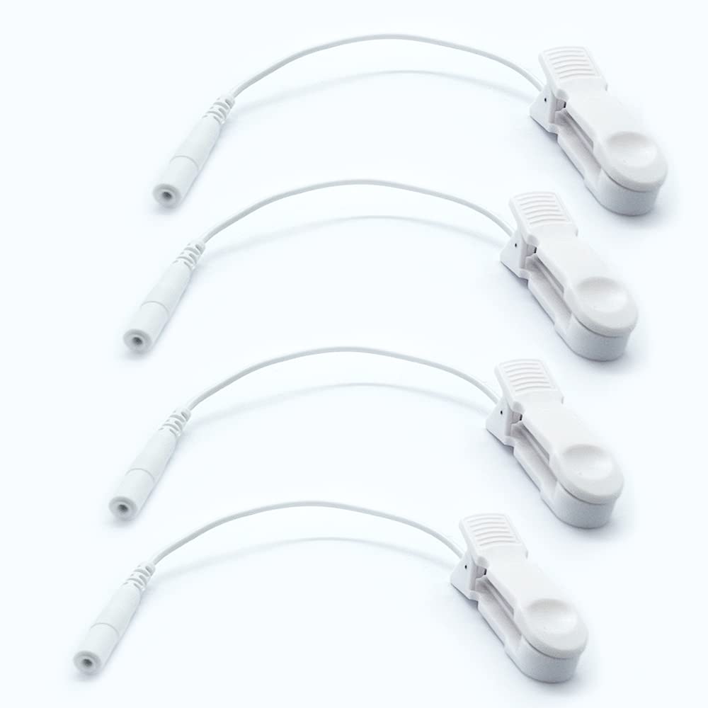 Ear Clip Electrode Lead Wires, 2.0mm Pin Snap Connection Compatible with Most TENS EMS Units, 4Pcs