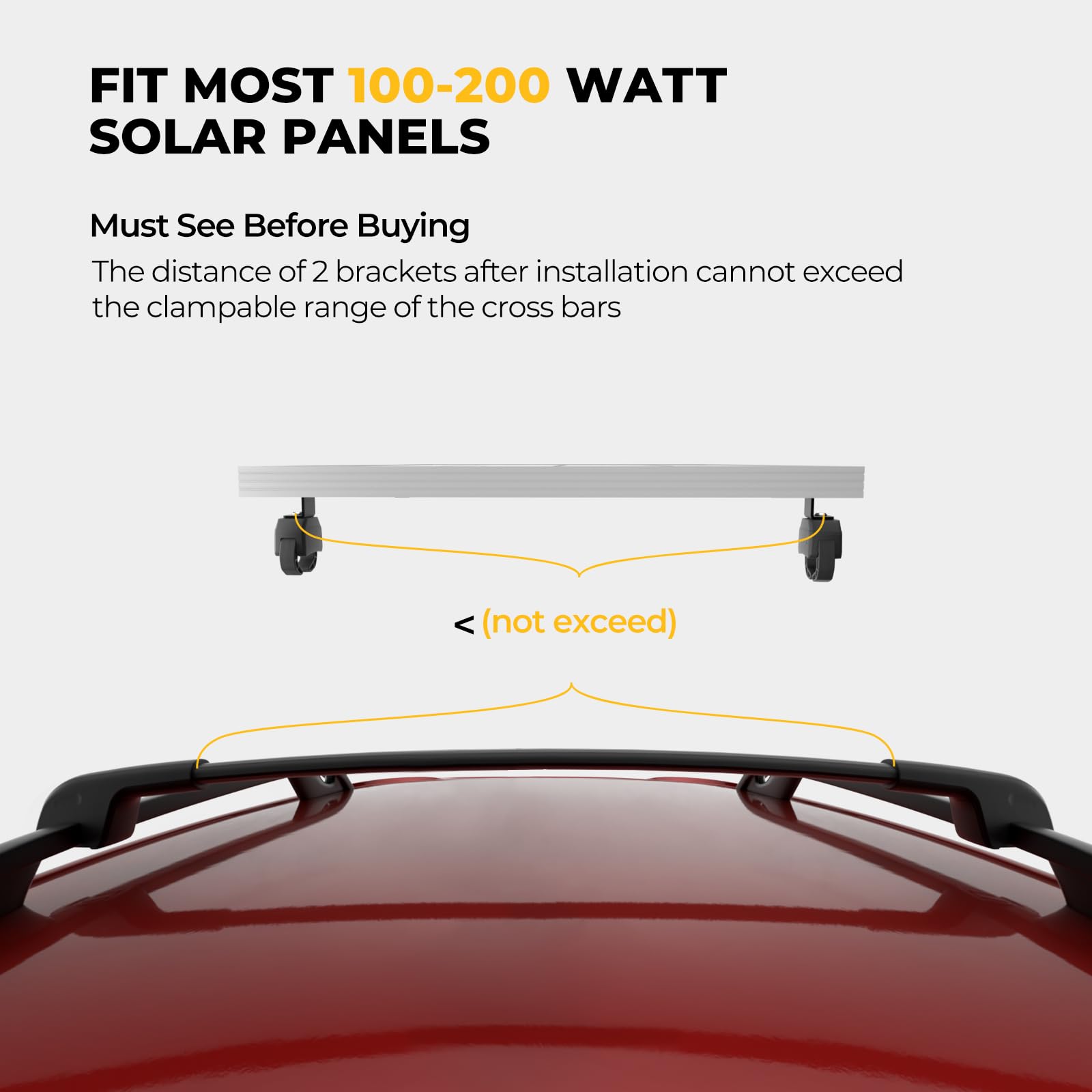 BougeRV Solar Panel Crab Mounting Kit for Cars with Cross Bars, Universal Roof Rack Clamps for Luggage Rack without Drilling, 100 to 200 Watt Solar Panel Mounting Brackets, Auto Off-Grid Solar Systems
