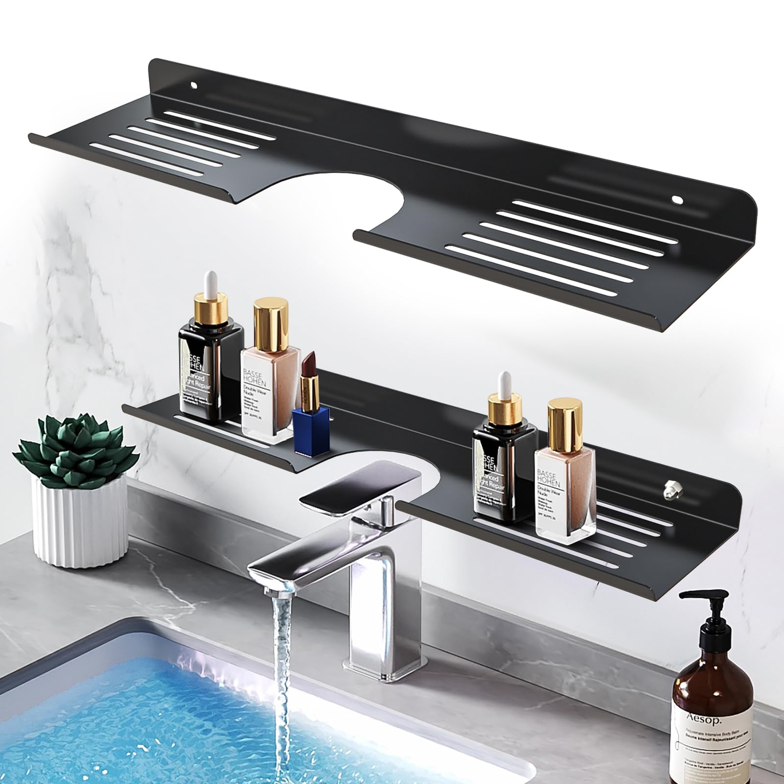 Glieskir Stainless Steel U-Shaped Kitchen Sink Drain Storage Rack Organizer, A Good Helper For Organizing And Storing Items, Can Be Used In Kitchens And Bathrooms (Blakc-Approximately 15.8 inches)