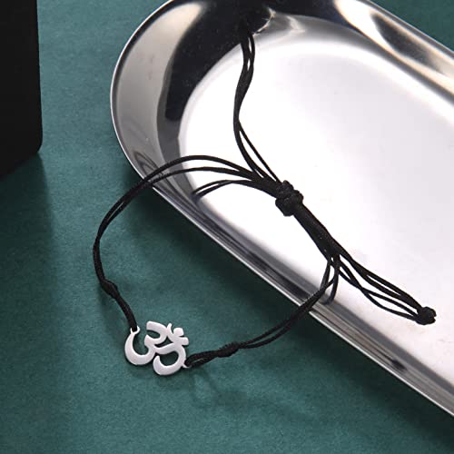 EUEAVAN Hindu OM OHM AUM Sanskrit Symbols Spiritual Bracelet luck Couple Charm Jade Thread Bangle Yoga Amulet Anklets Jewelry Accessories (black)