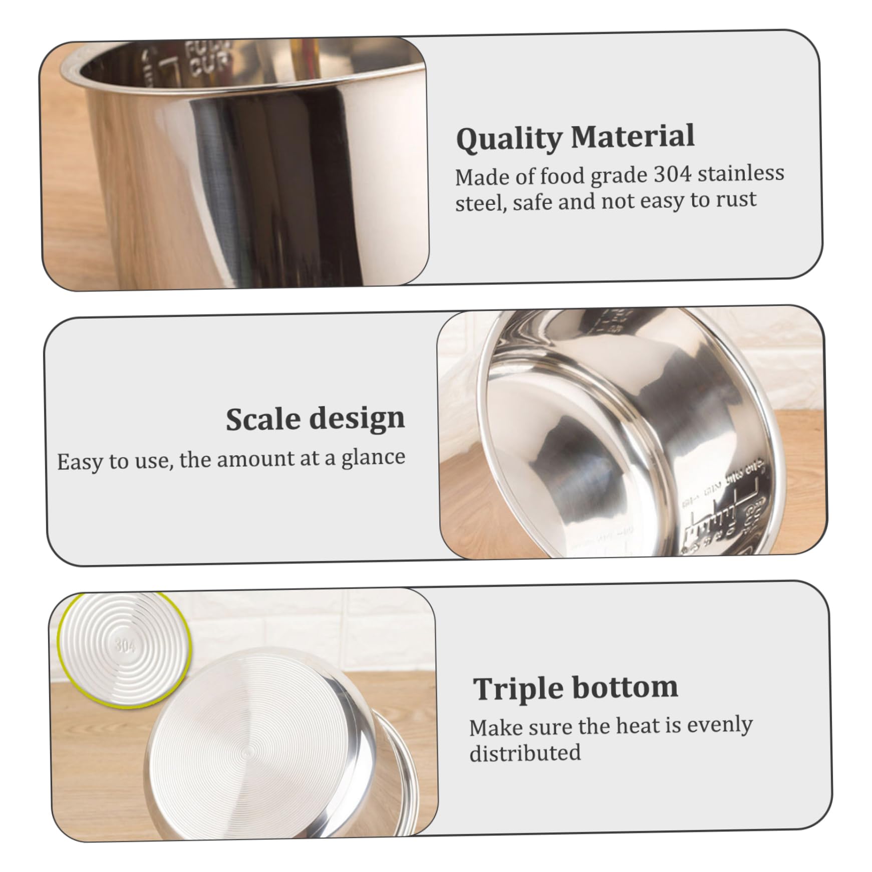 CurcKua Stainless Steel Rice Cooker Inner Pot Rice Cooker Stainless Steel Inner Pot 4L Stove Safe Polished Edged Rice Cooker Inner Pot with Scale & 3-Ply Bottom for Rice Pot Rice Cooker