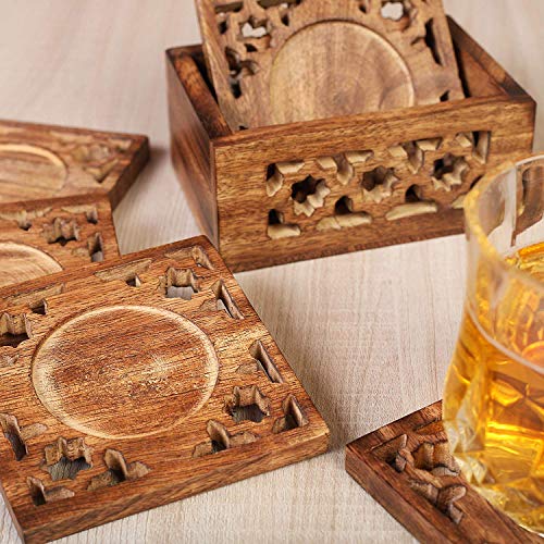 Rusticity Drink Coasters with Holder | Wood Coasters Set of 6 for Tabletop Protection, Suitable for Kinds of Cups, Rustic Coasters for Wooden Table, Cool Home Decor, 4.8x4 in