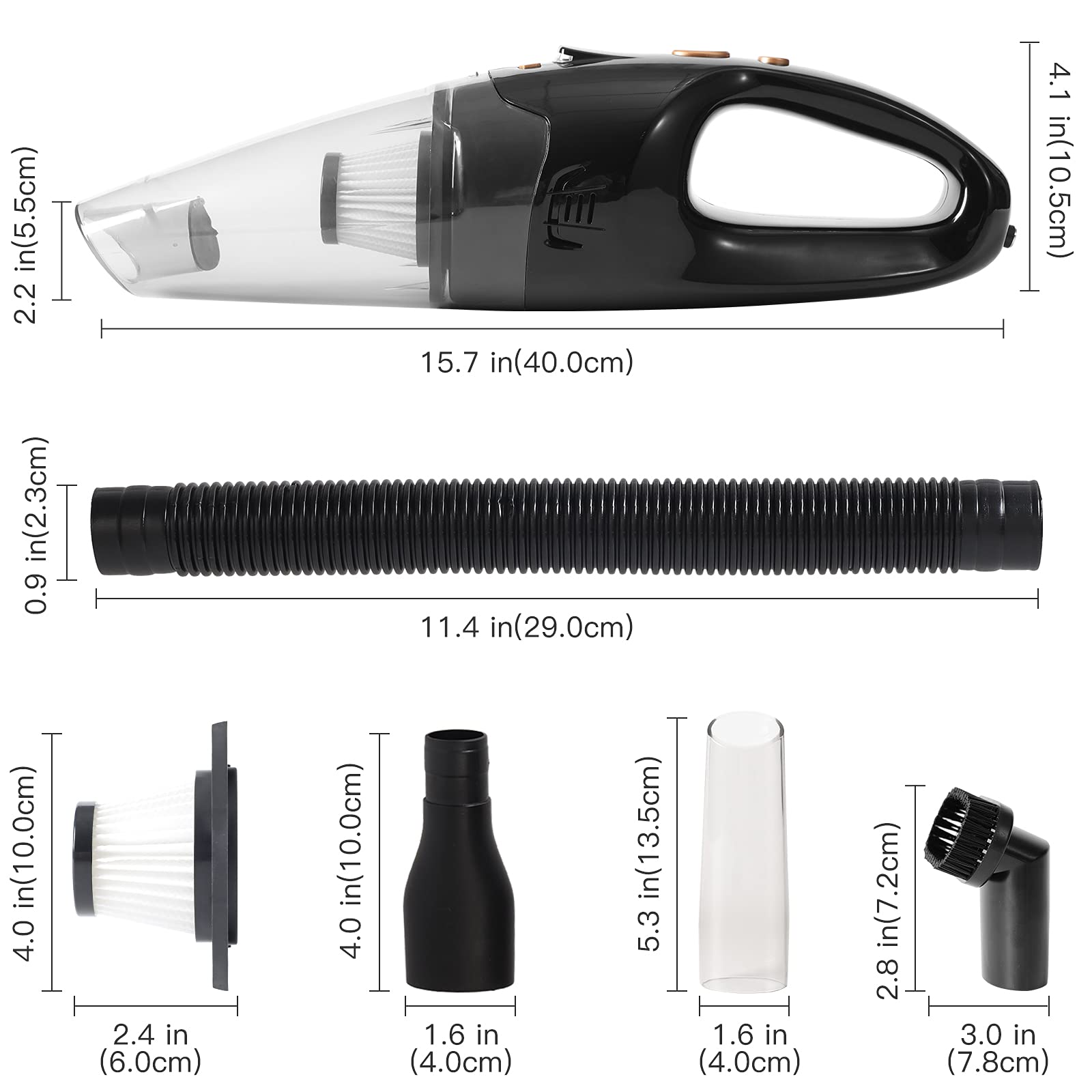 QYBEEDE Cordless Handheld Vacuum, 8000pa USB 120W Mini Car Vacuum with Led Light Cleaner Dry/Wet Powerful Suction Vacuum Rechargeable Portable Cleaner for Home, Kitchen, Pet Hair, Office