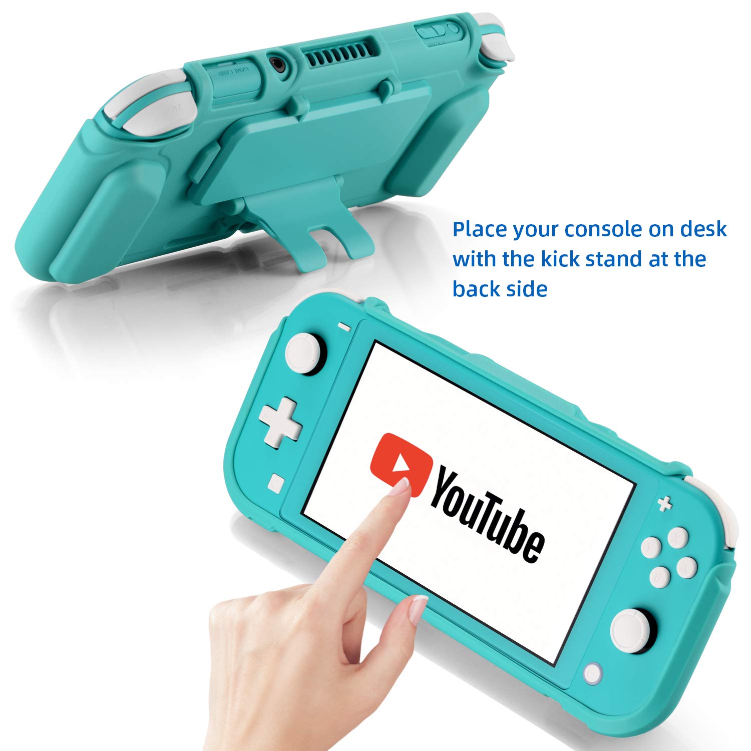 Protective Case Bundle for Nintendo Switch Lite, Tempered Glass Screen Protector, 4 Game Card Slots, Kick-Stand, Ergonomics Hand Grip, Shockproof, Anti-Scratch, Slim for Nintendo Switch Lite Case Blue
