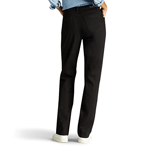 Lee Women's Missy Instantly Slims Classic Relaxed Fit Monroe Straight Leg Jean, Black, 14 Short