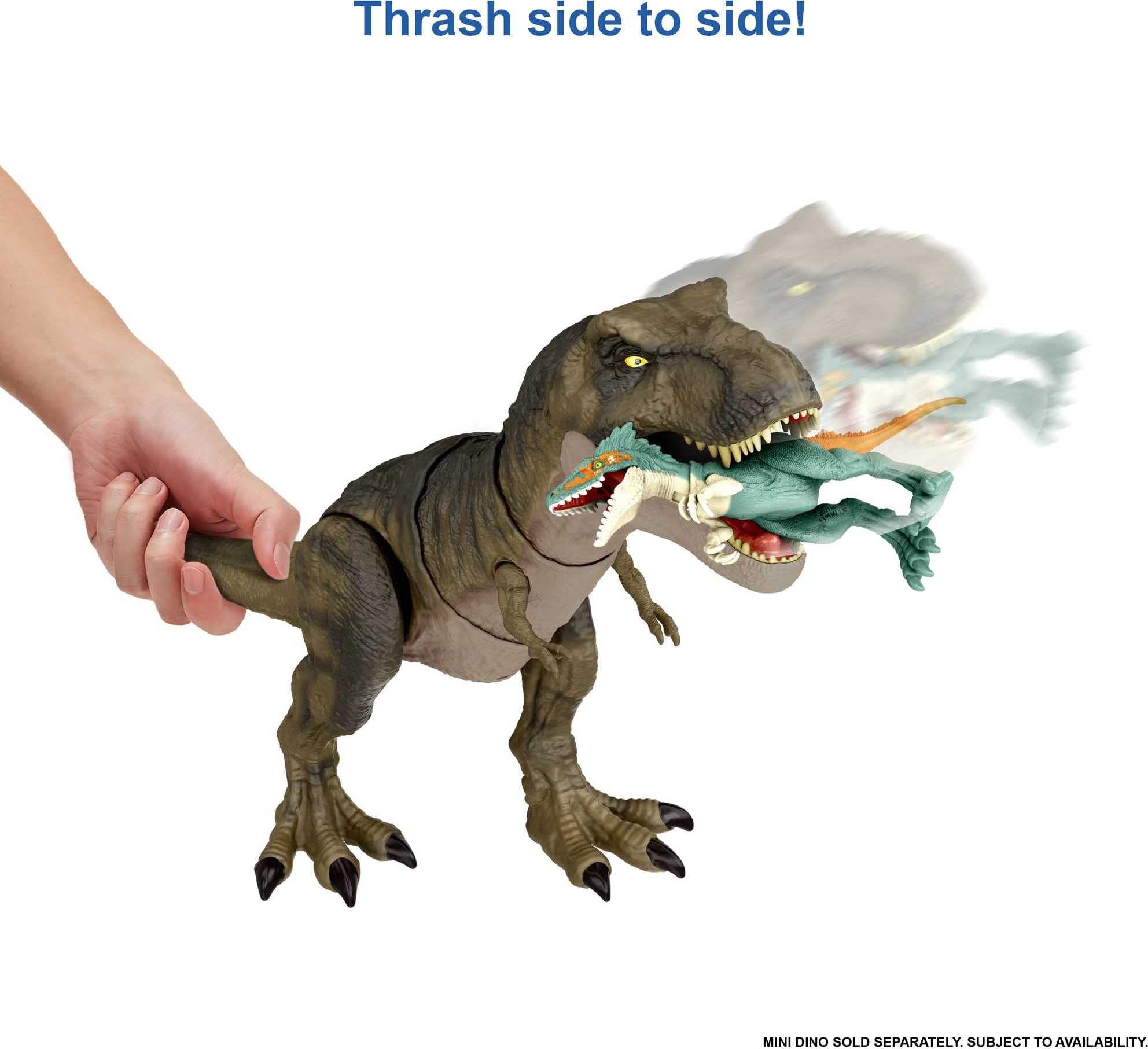 Mattel Jurassic World Dominion Dinosaur Toy, Thrash ‘N Devour Tyrannosaurus Rex Action Figure with Sound & Motion