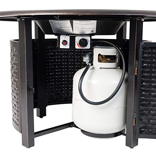 Fire Sense 62373 Florence Woven Aluminum Convertible Gas Fire Pit Table 55,000 BTU Multi-Functional Outdoor with Fire Bowl Lid, Nylon Weather Cover & Clear Fire Glass - Bronze Finish - Round - 44"