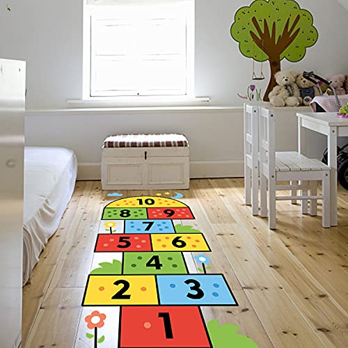 HUANLE Kids DIY Lattice Floor Sticker Hopscotch Footprint Room Decor Number Brain Games Sticker Digital Pathway Art Floor Tile Decals Puzzle Games Party Social Decor for Baby Room Classroom Nursery (Hopscotch H)