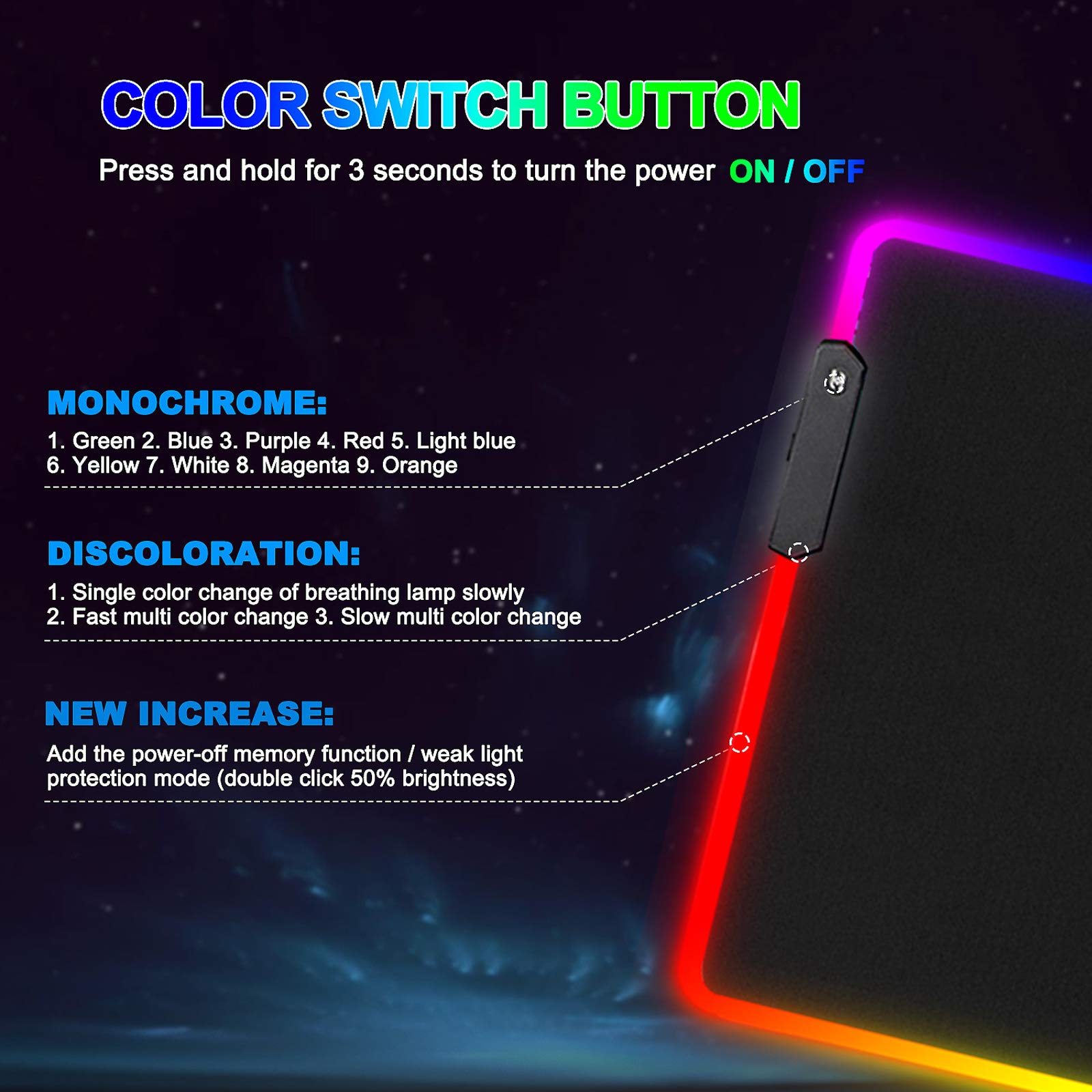 RGB Gaming Mouse Pad - 14 Light Modes Extended Computer Keyboard Mat, Anime LED Mouse Pad Large,High-Performance Mouse Pad Optimized for Gamer 31.5 X 12in (Wolf Mouse pad)