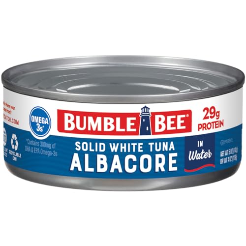 Bumble Bee Solid White Albacore Tuna in Water, 5 oz Can (Pack of 48) - Wild Caught Tuna - 29g Protein per Serving, High in Omega-3s - Non-GMO Project Verified, Gluten Free, Kosher