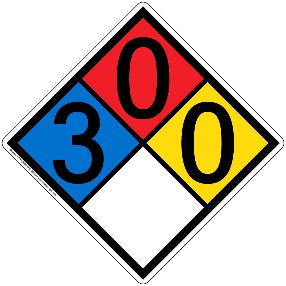 ComplianceSigns.com 12"x12" Plastic NFPA 704 3-0-0-0 Hazard Diamond Placard, Made in the USA