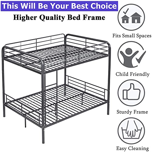 Movdevy Heavy Duty Full Over Full Bunk Beds, Metal Bunk Beds Full Over Full for Kids Adults, Industrial Style Full Over Full Size Bunk Bed with Ladder, Can Be Converted To 2 Beds, No Box Spring Needed