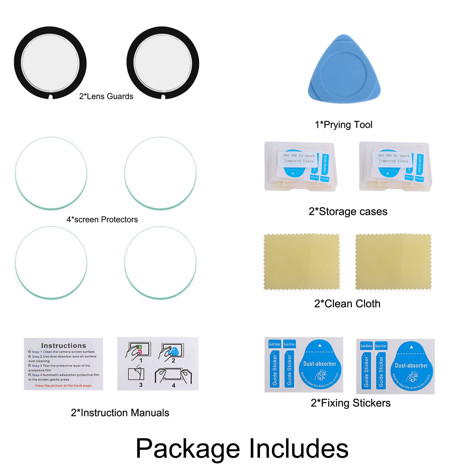 Lens Guard Compatible with Insta360 ONE X2 Screen Protector Kit, Olephobic Fingerprint-proof Screen Protector Screen Tempered Film, Transparent Clear Lens (2Pcs Lens Guard & 4Pcs Screen Protector)