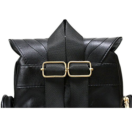 GinTai Women Pu Leather Owl Cartoon Backpacks Fashion Casual Satchel mini Small black Backpack, Black