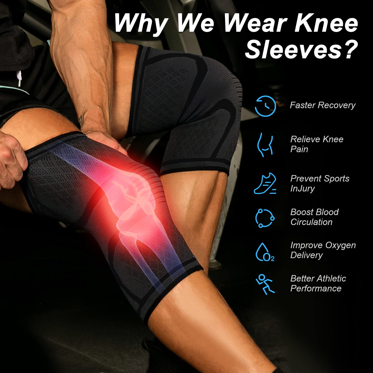 CosySun 2 Pack Knee Brace Knee Compression Sleeve Support for Men Women Knee Pads for Running Hiking Meniscus Tear ACL Arthritis Joint Pain Relief L Black