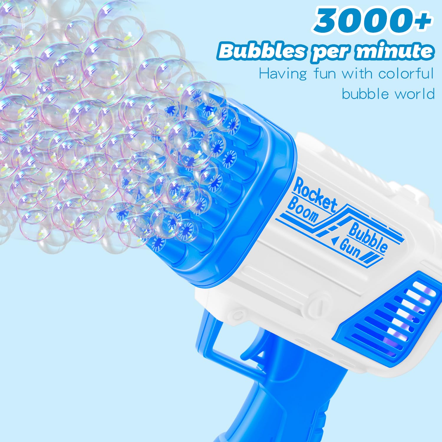 Blue Bubble Gun Machine for Kids, Outdoor Indoor Summer Automatic Toys Birthday Gifts for 1 2 3 4 5 6 7 8 + Years Old Toddlers Girls Boys Wedding Party Include Bubble Solution