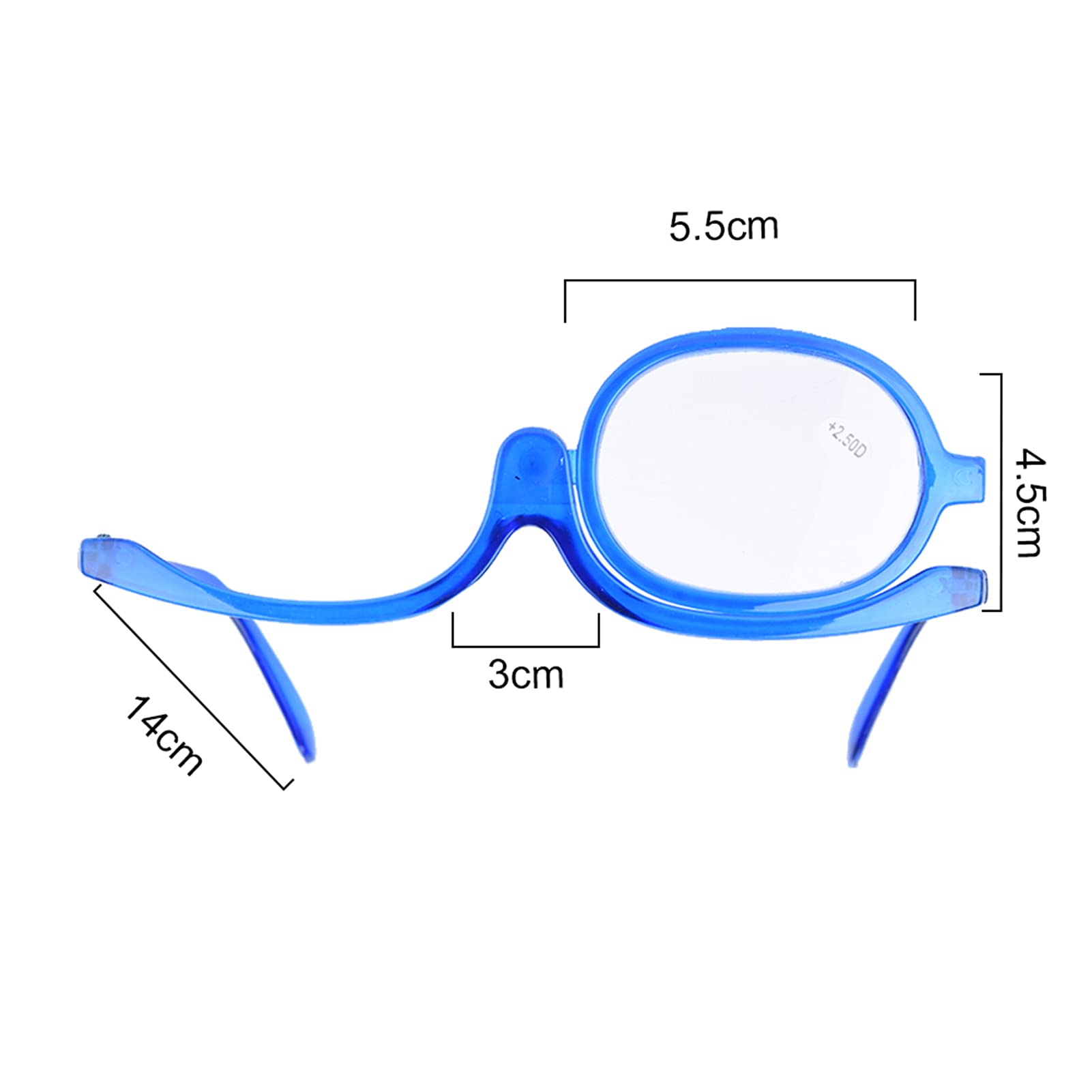 Brrnoo Eye Makeup Glasses, Make Up Makeup Glasses with Foldable, Magnify Eye Makeup Glasses Single Lens Rotating Glasses Women's Makeup Essential Tool(250 + blue)