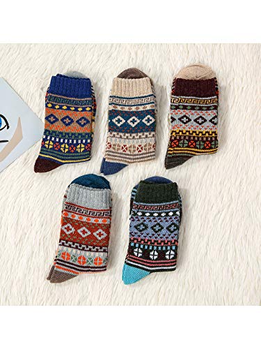 Century Star Mens Athletic Socks Warm Socks Cozy Wool Socks Hiking Trekking Crew Socks For Christmas 5 Pairs Multi Color One Size