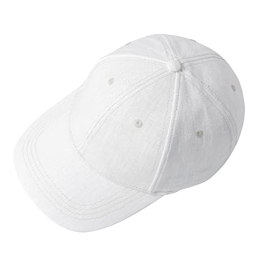 BOTVELA Linen Baseball Cap for Men Breathable Summer Dad Hat Adjustable Structured Outdoor Sports Cap (White)