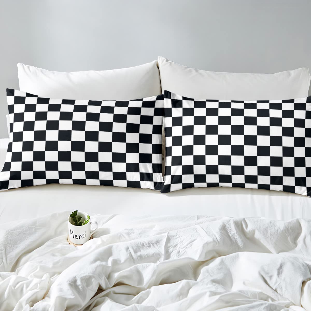 Erosebridal Black Grid Comforter Set Twin Black and White Checkered Bedding Set Reversible Farmhouse Buffalo Plaid Comforter for Kids Boys Teen Bedroom,Gingham Duvet Insert with 1 Pillow Case
