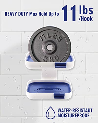 MOVNO Double Layer Soap Dish Soap Holder for Shower Wall, Sponge and Bar Soap Holder Saver for Bathroom Gadgets, Soap Container with Draining Tray Soap Case for Bathroom and Kitchen(Blue)