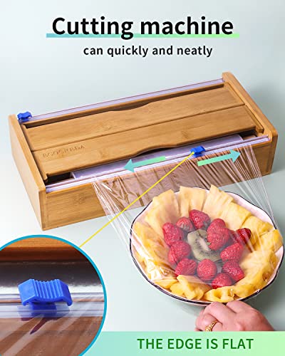 ECOGREDA Plastic Wrap Dispenser with Cutter,Bamboo Tin Foil Organizer for Drawer Cabinet, Suitable for Aluminum Foil Organization and Storage and Parchment Paper(2 in 1)