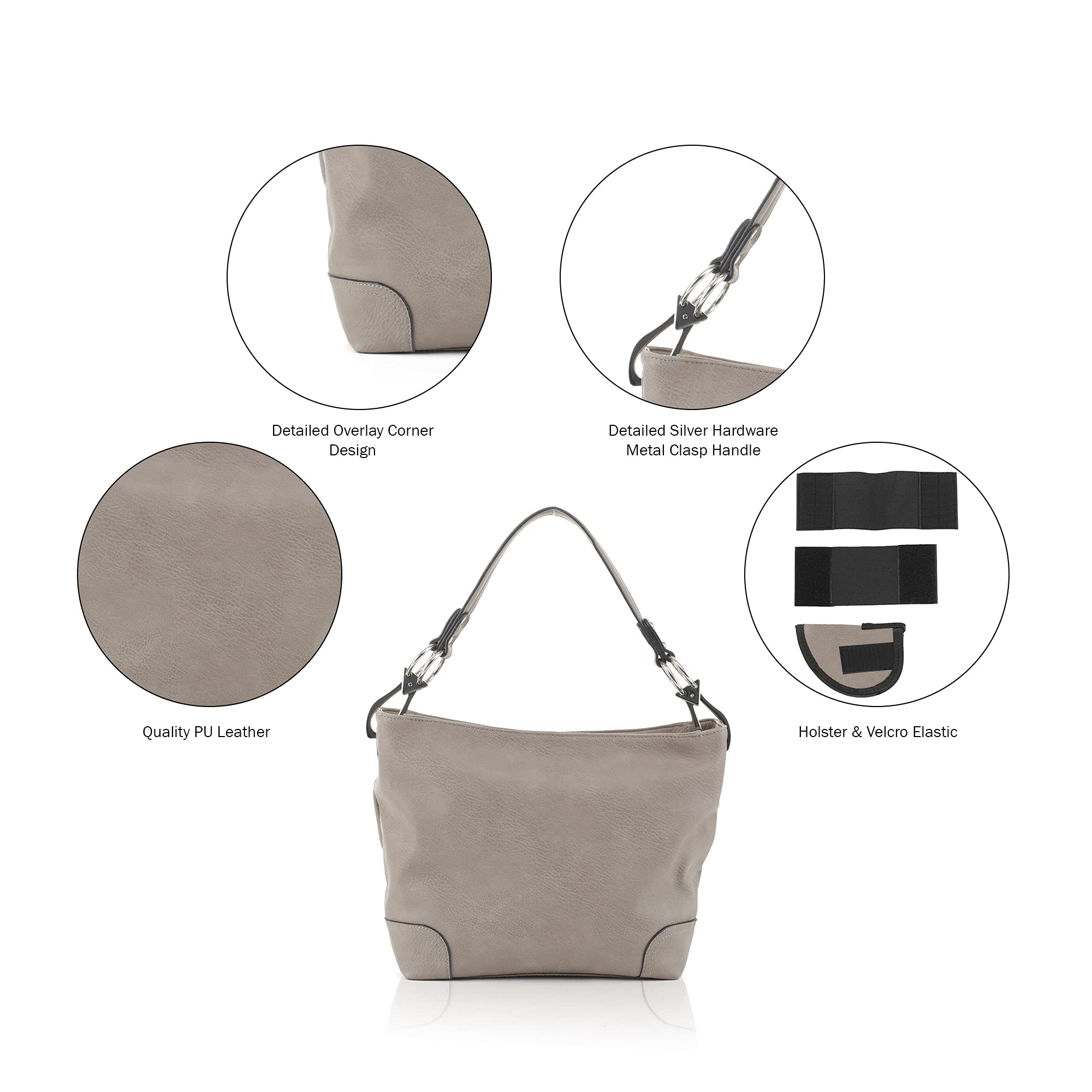 Lydia Large Concealed Carry Leather Hobo Purse For Women With Detachable Holster - Brown
