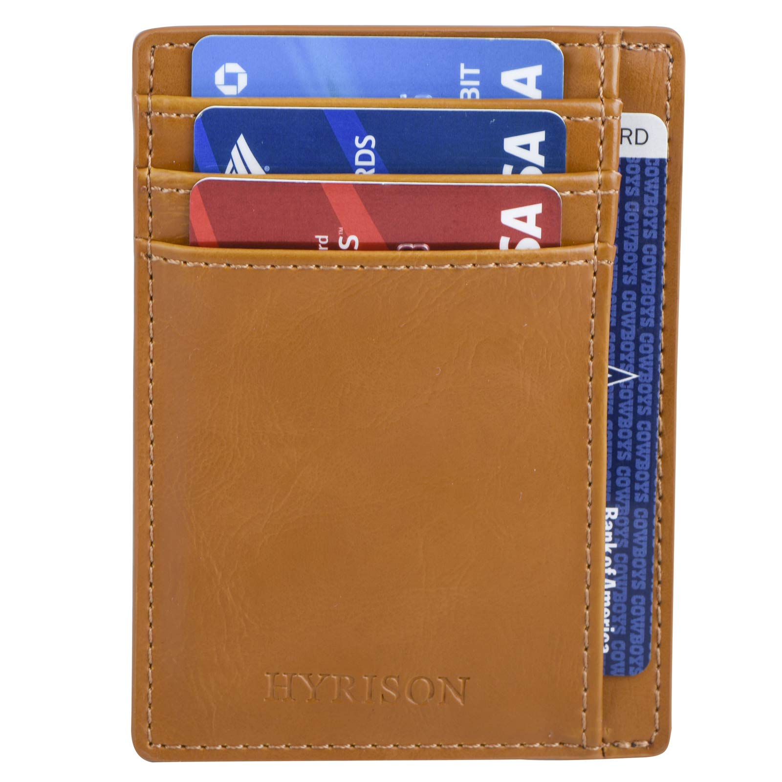 HYRISON Men and Women Slim Minimalist Front Pocket Leather Wallet Cards Holder RFID Blocking