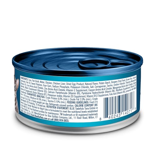 Blue Buffalo Tastefuls Wet Cat Food Morsels, Made with Natural Ingredients | Tuna, 3-oz. Cans (24 Count)